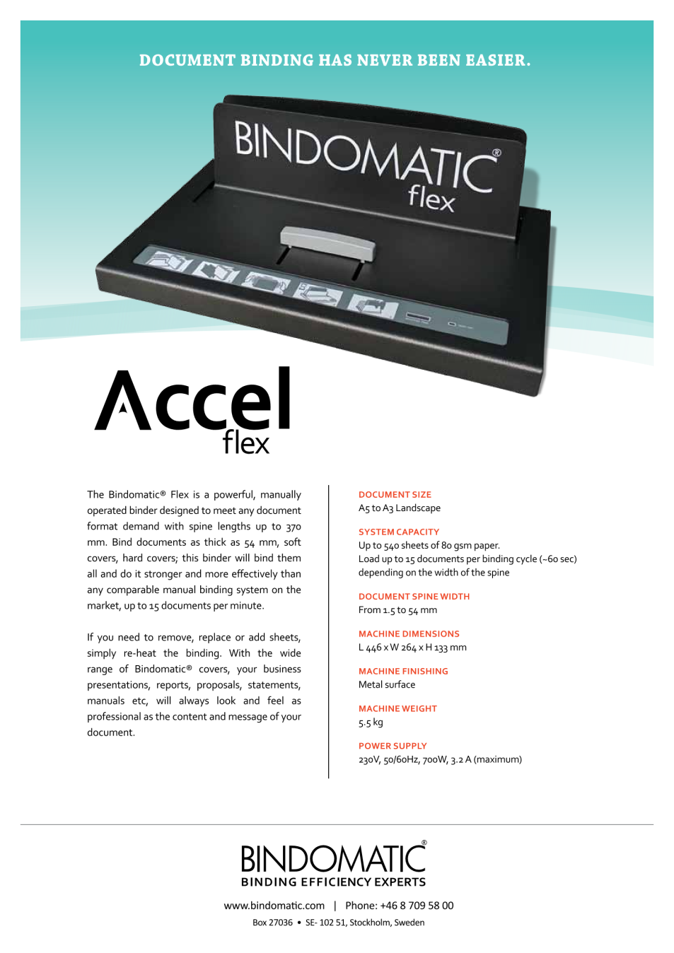 Bindomatic Flex Thermal Binder 熱溶釘裝機_熱熔釘裝機_釘裝機_Q-辦公室儀器_歷山文儀中心