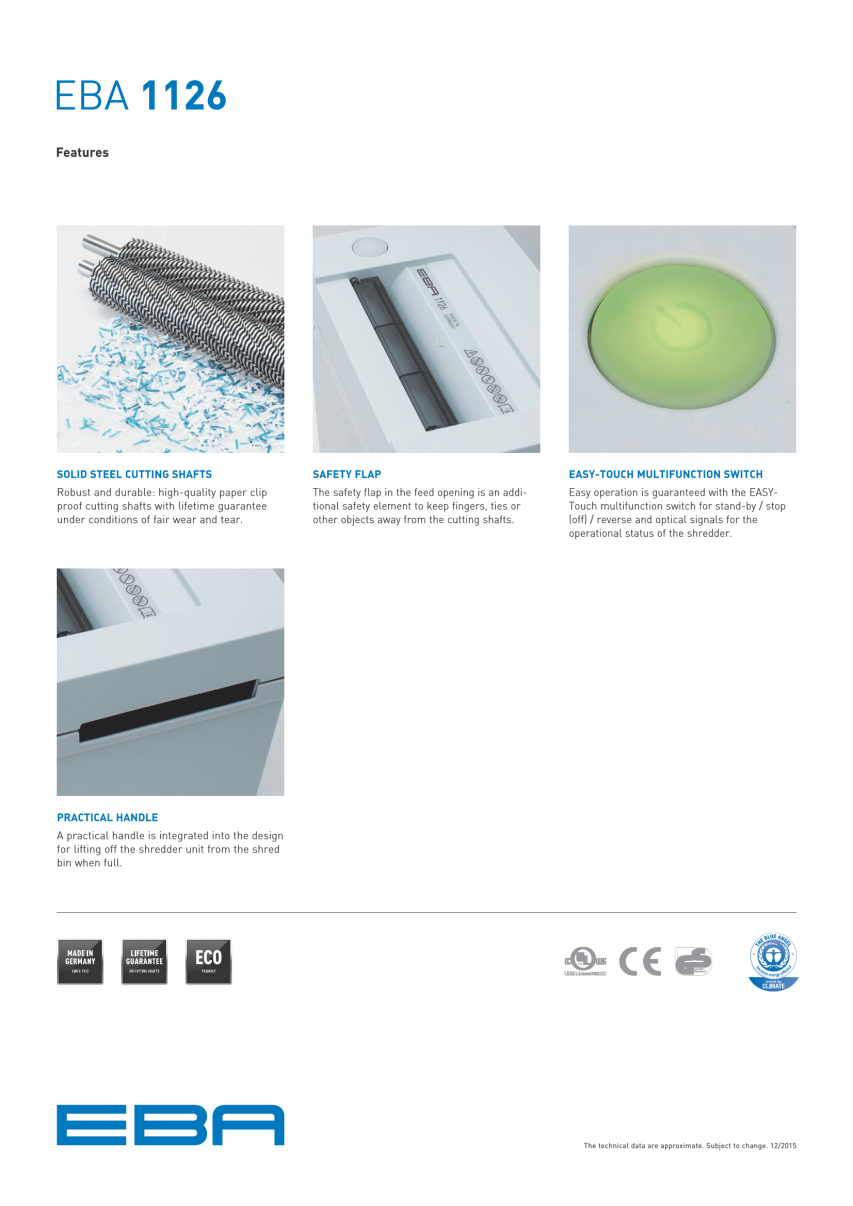 德國制EBA 1126C 粒狀碎紙機(3x25mm,6-7張)-20L_粒狀碎紙機_碎紙機_Q-辦公室儀器_歷山文儀中心