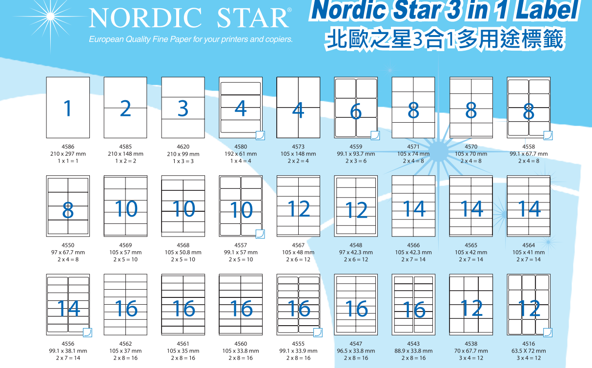 Nordic Star label A4 電腦標籤貼紙 (100張/盒)_A4電腦貼紙_G-報事貼及標籤貼紙_歷山文儀中心